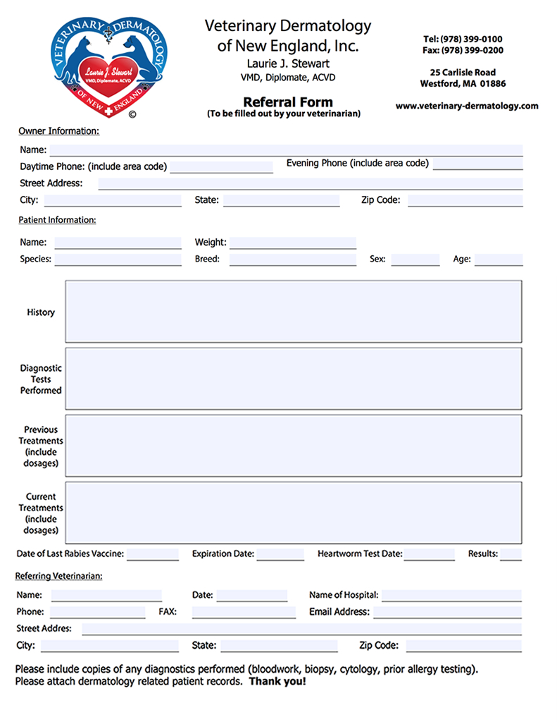 Forms - Veterinary Dermatology of New England